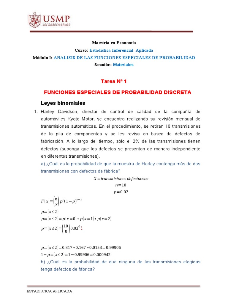 Tarea N°01 | PDF | Probabilidad