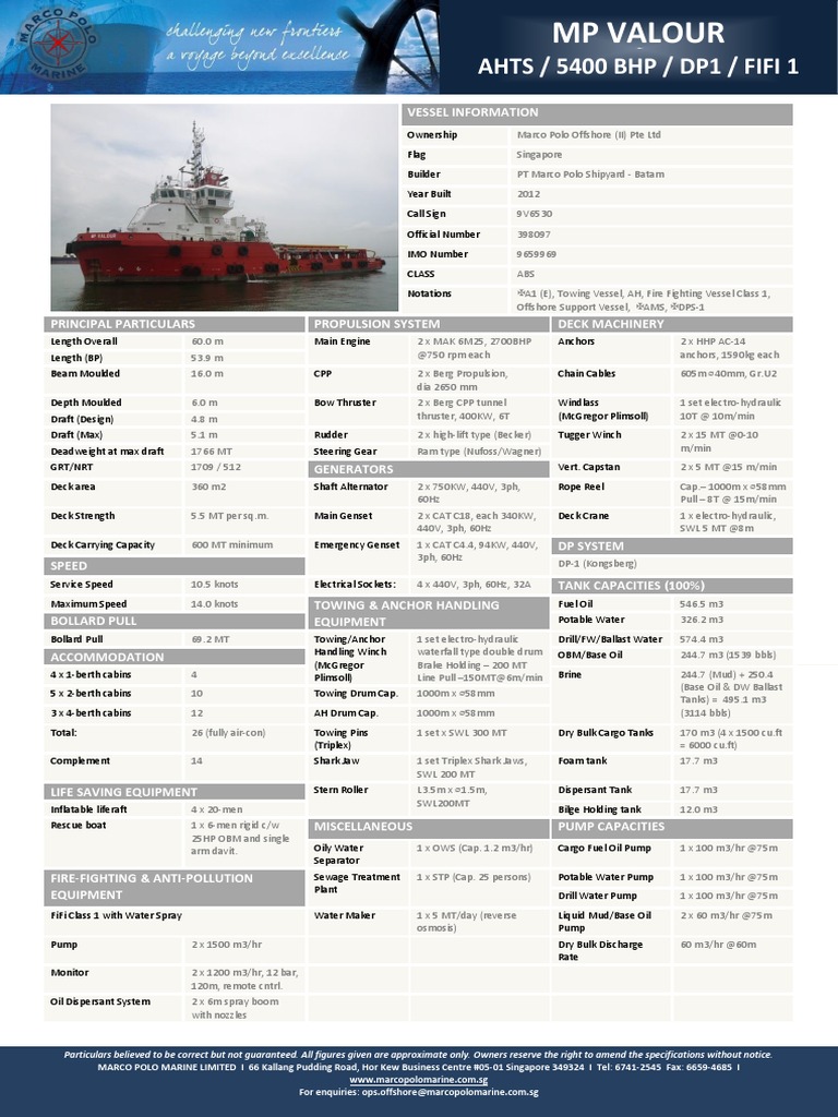 Ahts / 5400 BHP / Dp1 / Fifi 1 | PDF | Shipping | Manufactured Goods