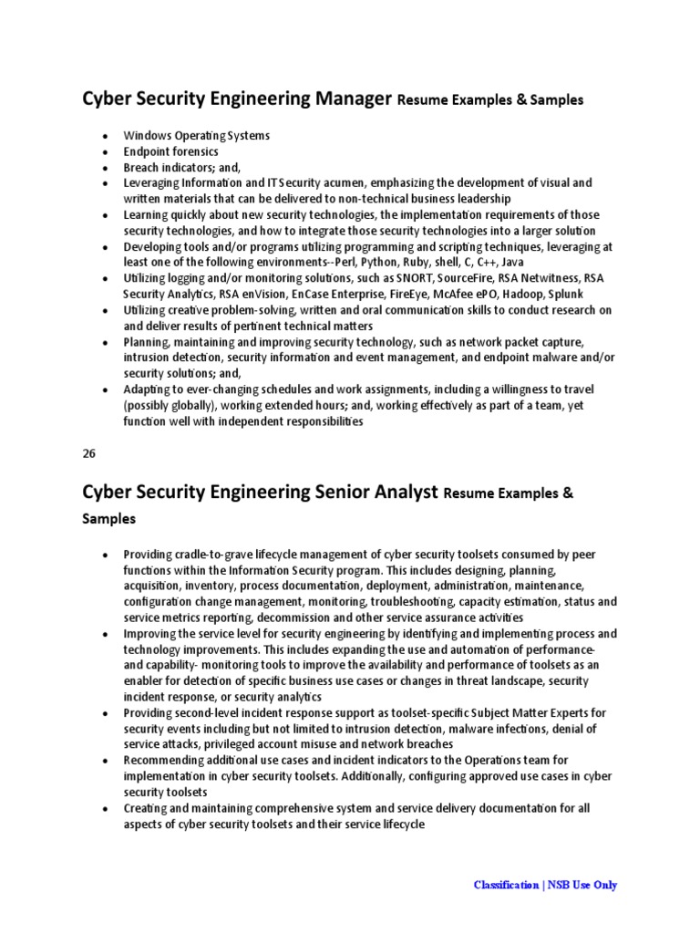 Cyber Security Engineering Manager Resume Examples & Samples 1 | PDF ...