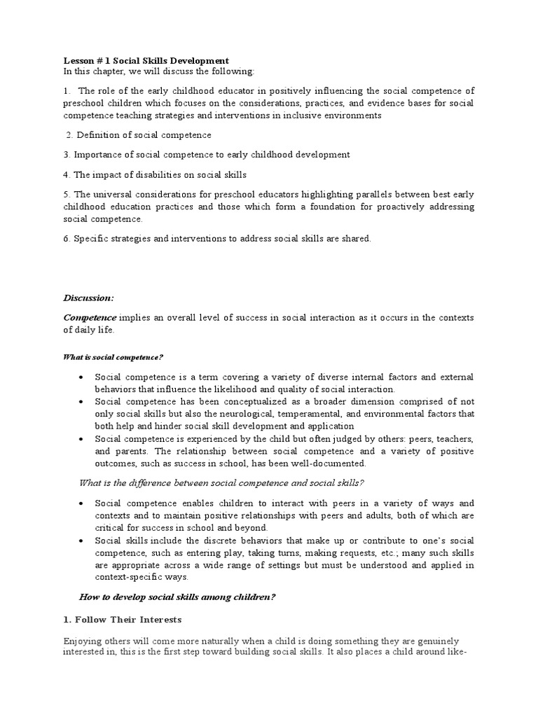 Lesson # 1 Social Skills Development | PDF | Friendship | Socialization