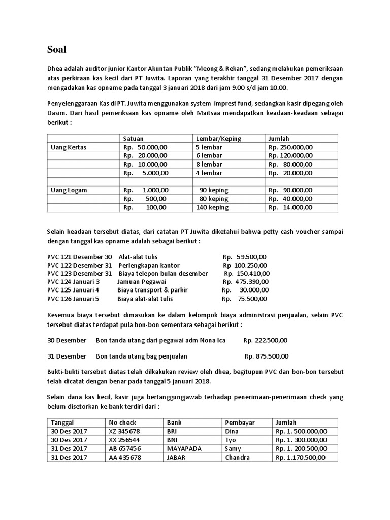 Soal Kas Dan Setara Kas Audit | PDF