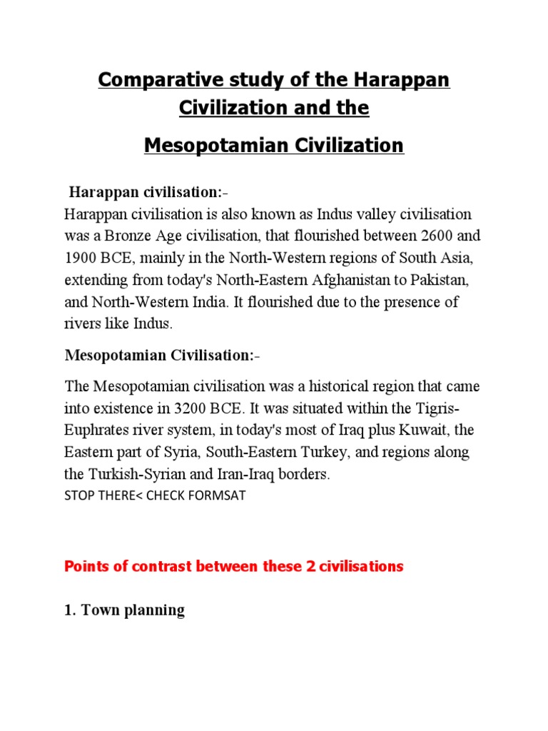 Comparative Study Of The Harappan Civilization And The Mesopotamian