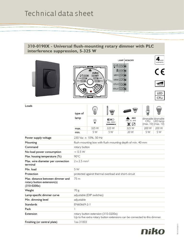 Technical Data Sheet: 310-0190X - Universal Flush-Mounting Rotary ...