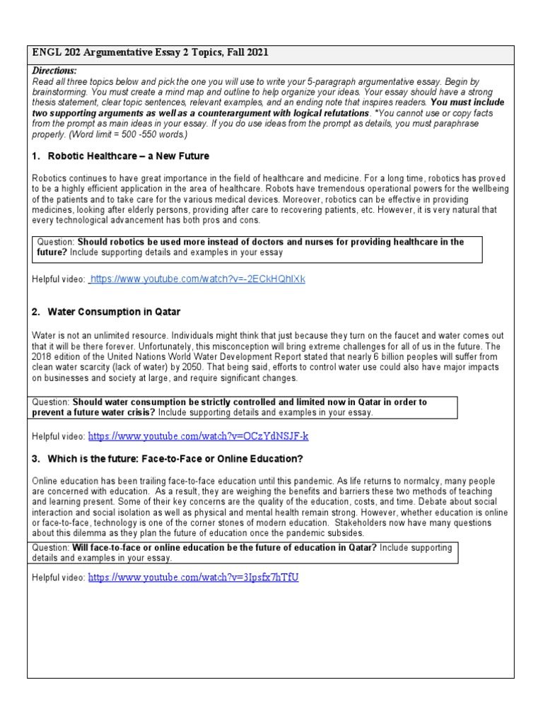 ENGL 202 Final Essay 2 Final Prompts, Fall 2021 | PDF | Essays ...