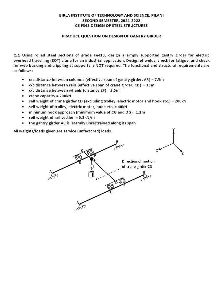 Gantry Girder Practice Question | PDF