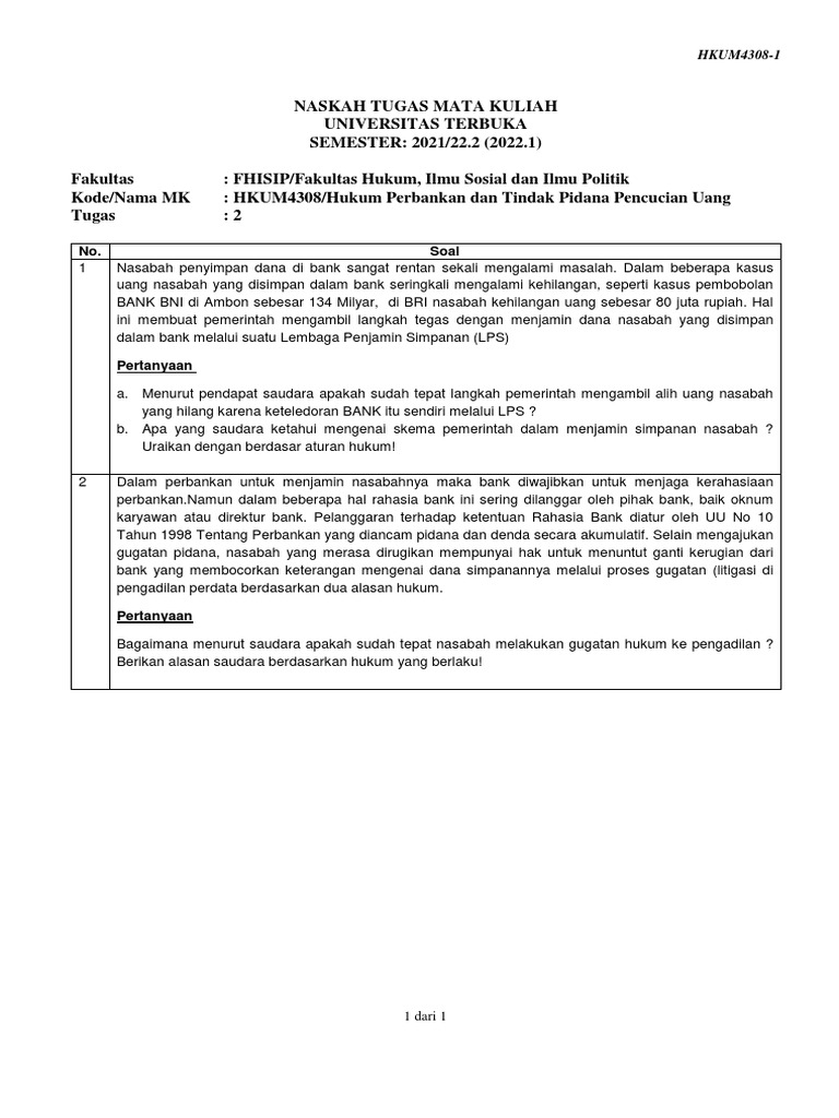 Soal Hkum4308 Tmk2 1 | PDF