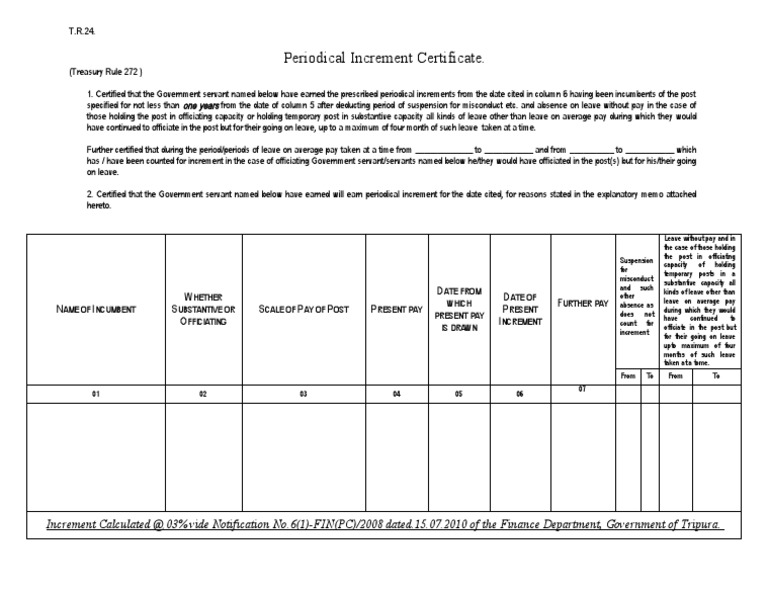 Periodical Increment Certificate | PDF | Government | Government Finances
