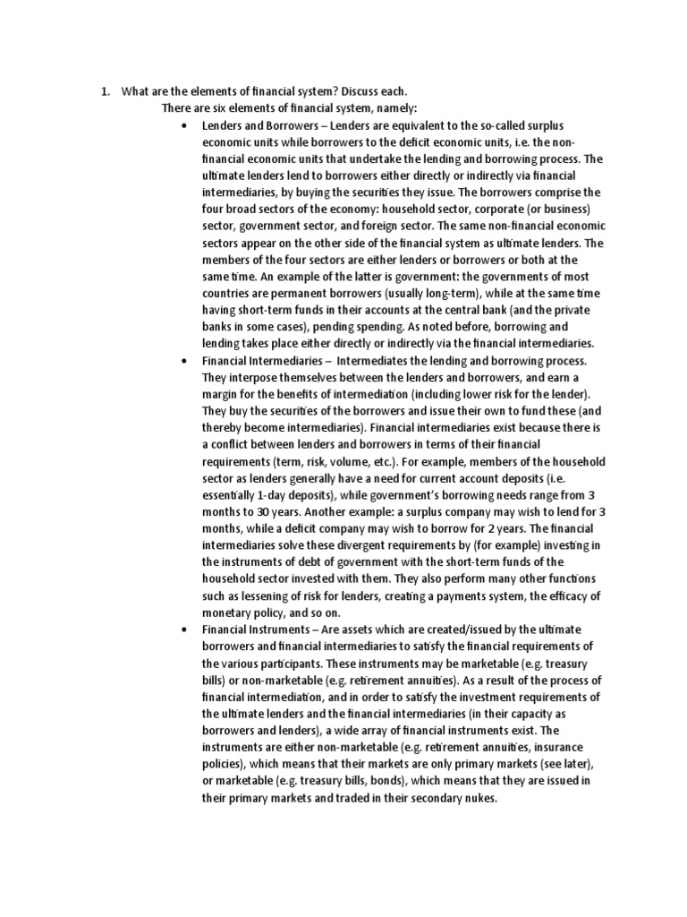 Elements of Financial Systems Explained | PDF | Banks | Money