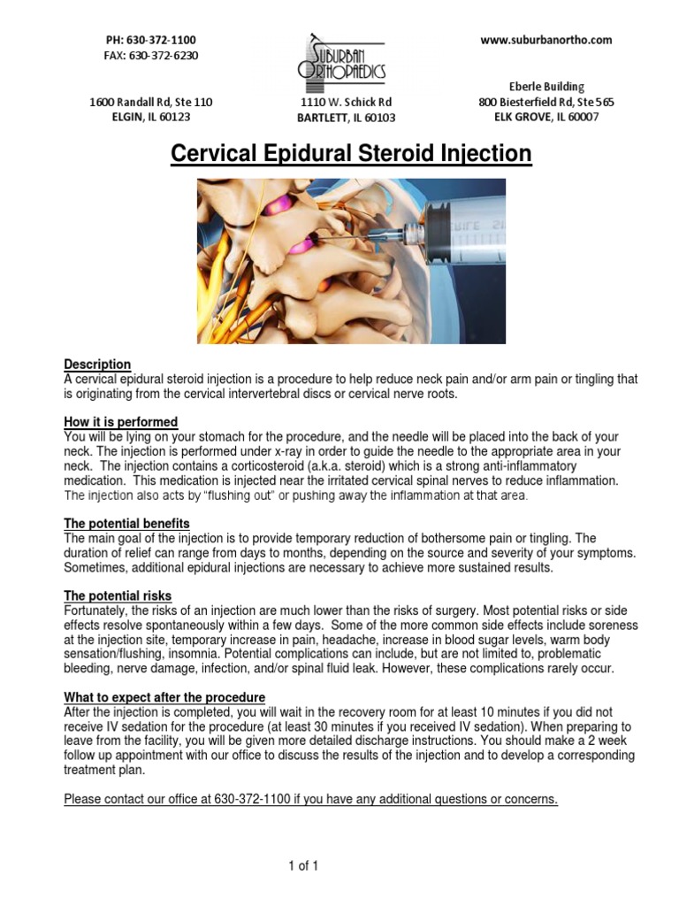 Cervical Epidural Steroid Injection | PDF | Injection (Medicine) | Pain