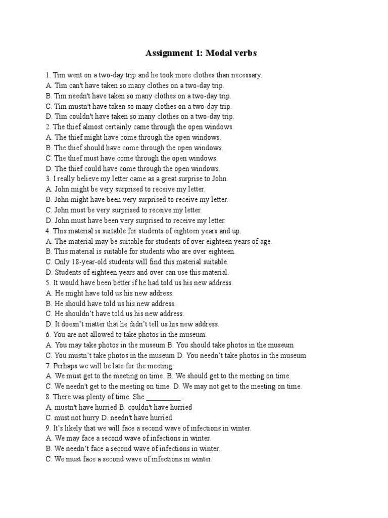 Assignment 1 - Modal Verbs | PDF