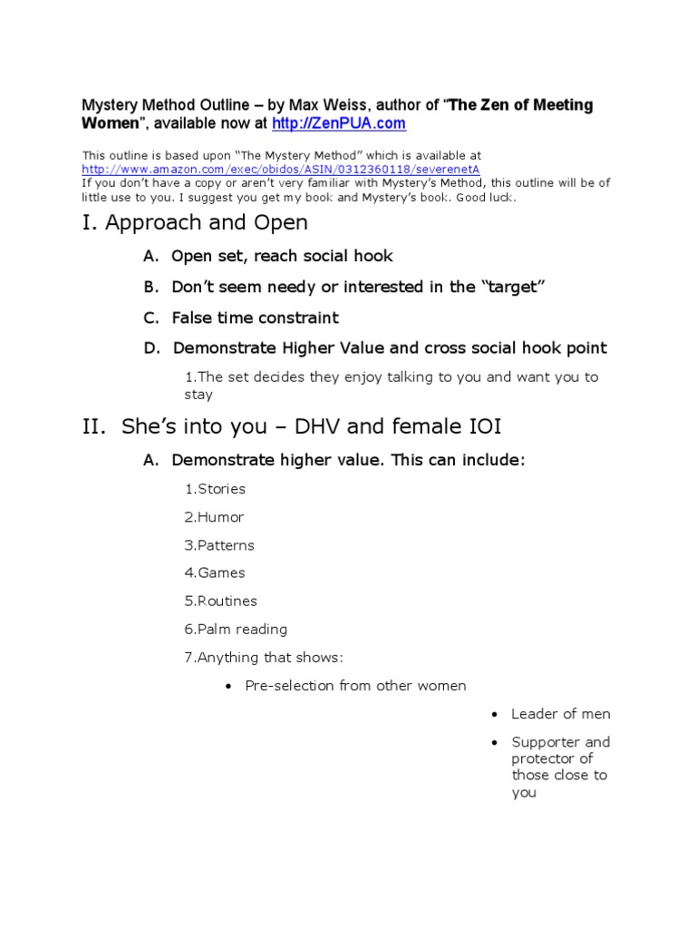 Mystery Method Outline | PDF | Psychological Concepts | Psychology