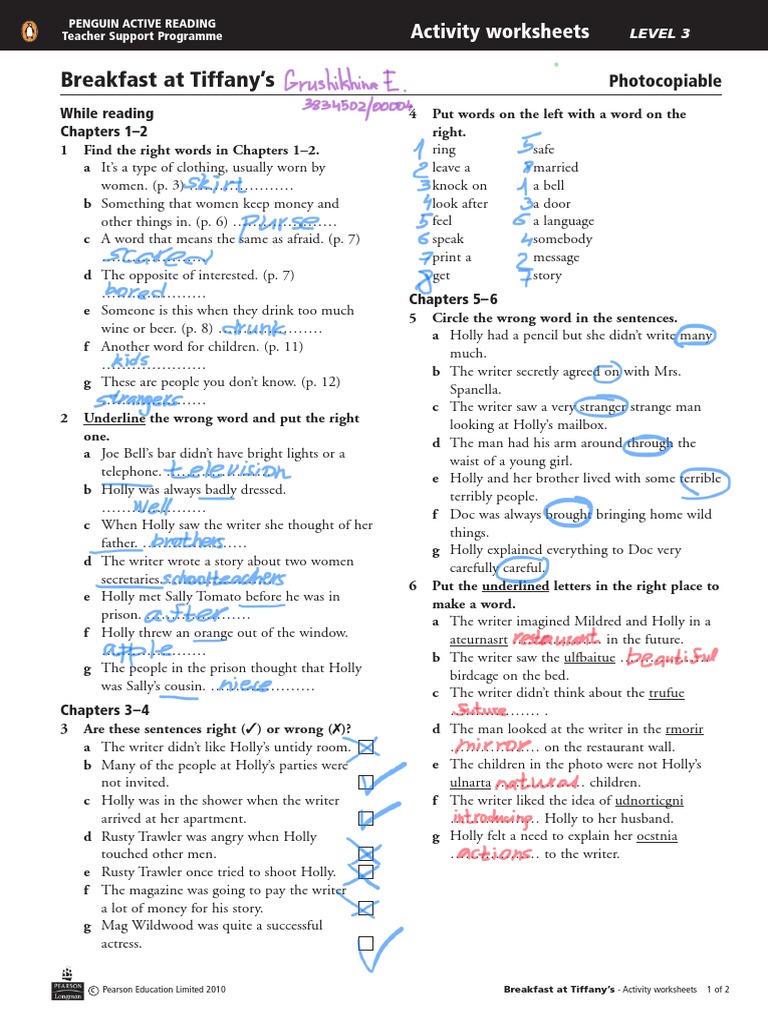 Breakfast at Tiffany's Worksheets | PDF