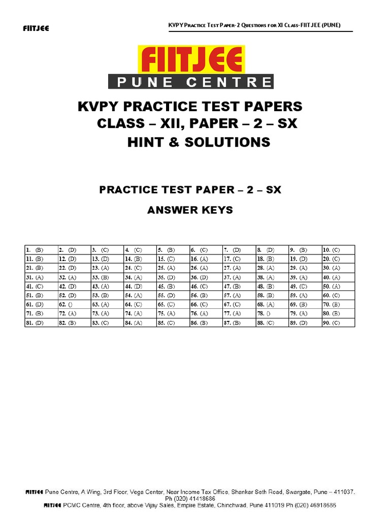 Kvpy Practice Test Paper 2 - SX - Answer Key | PDF