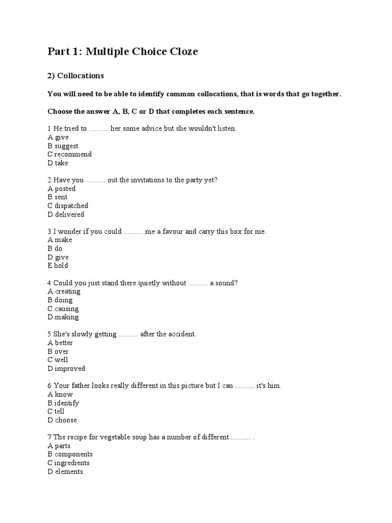 Fce Multiple Choice Cloze Pdf Linguistic Typology Cognitive Science