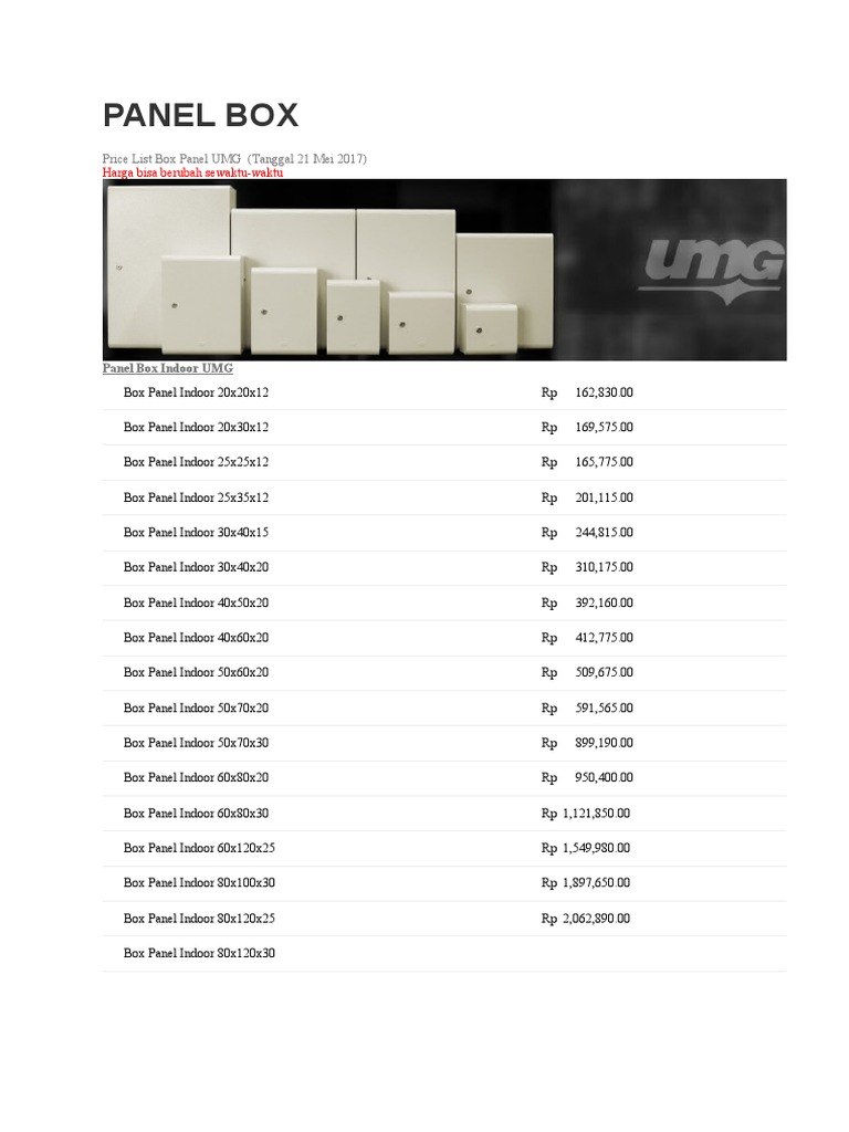 Price List Box Panel UMG (Tanggal 21 Mei 2017) | PDF | Materials