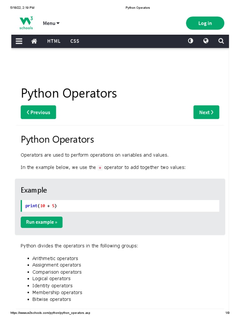 Python Operators | PDF | Teaching Mathematics | Arithmetic