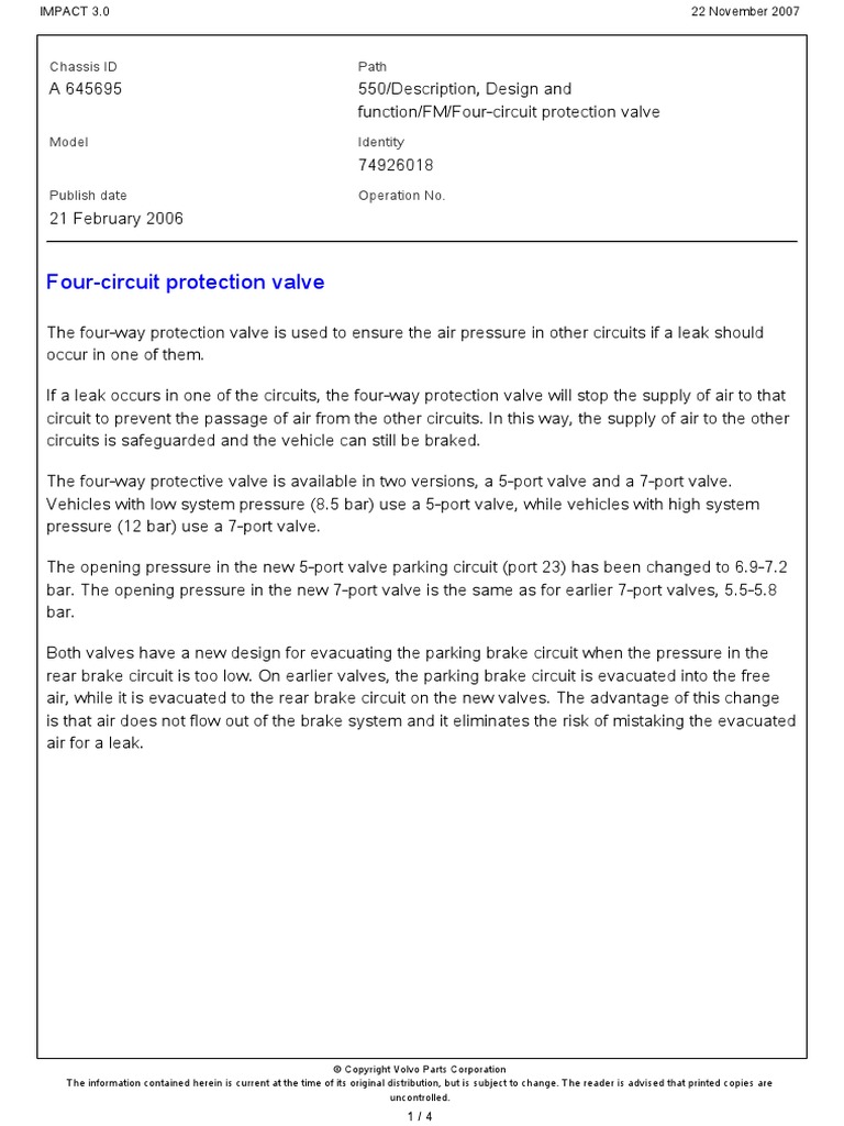 Four Circuit Protection Valve | PDF | Valve | Mechanical Engineering