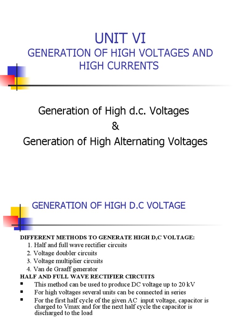 Generation of High D.C. Voltages & AC Voltages | PDF | Rectifier ...