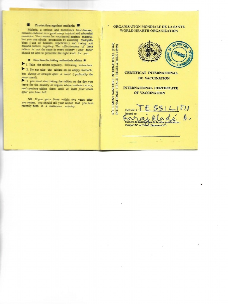 International Certificate of Vaccination | PDF