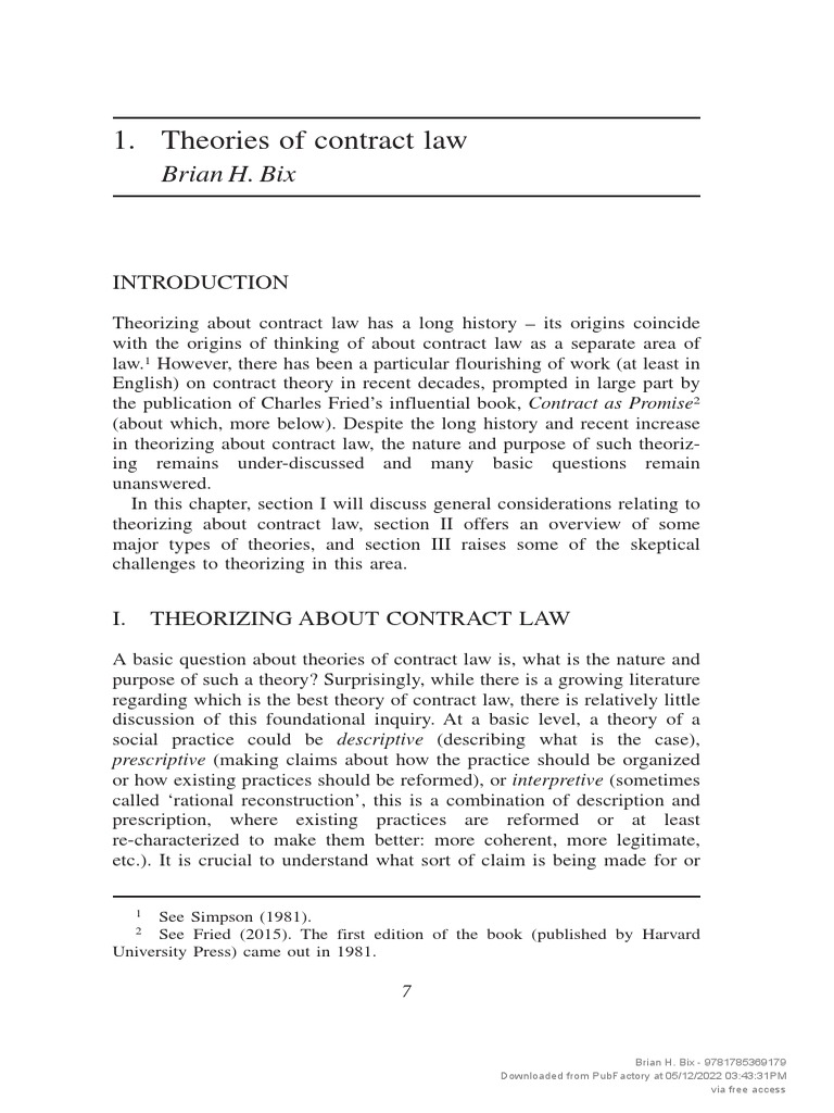 (9781849804516 - Comparative Contract Law) Chapter 1 - Theories of ...