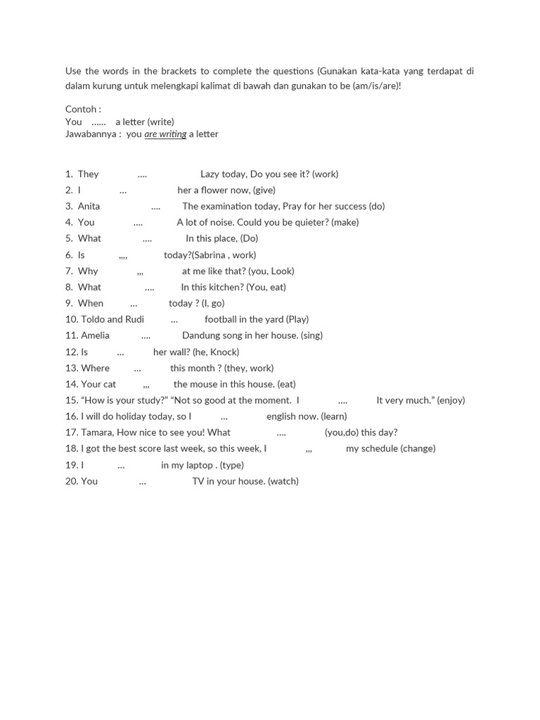 Soal Latihan Present Continous Tense | PDF