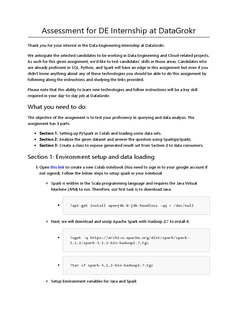 DataGrokr Technical Assignment - Data Engineering - Internshala | PDF | Apache Spark ...