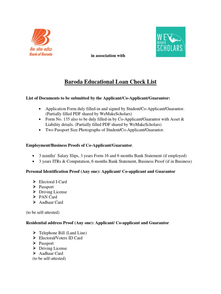 Baroda Educational Loan Check List | PDF