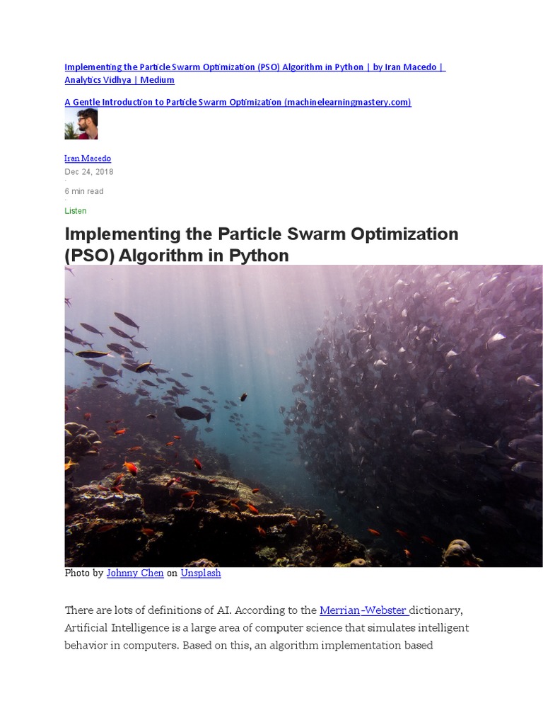 Python Particle Swarm Optimization Guide Pdf Computing Computational Science