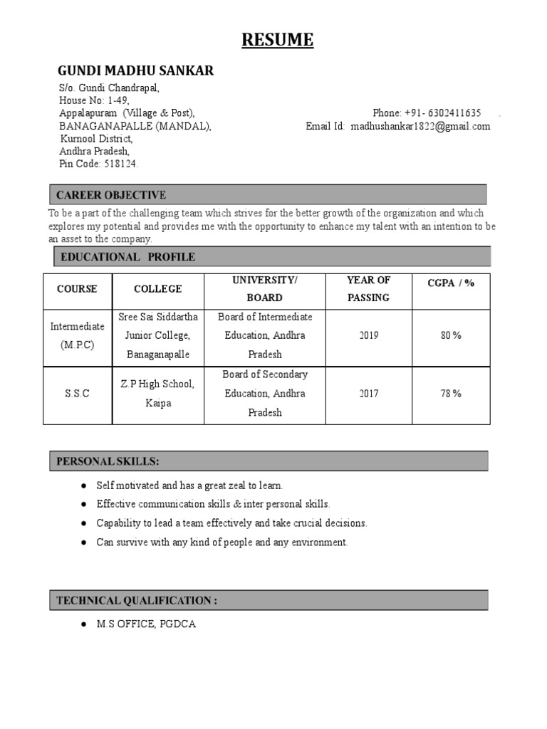 Madhu Sankar Resume | PDF