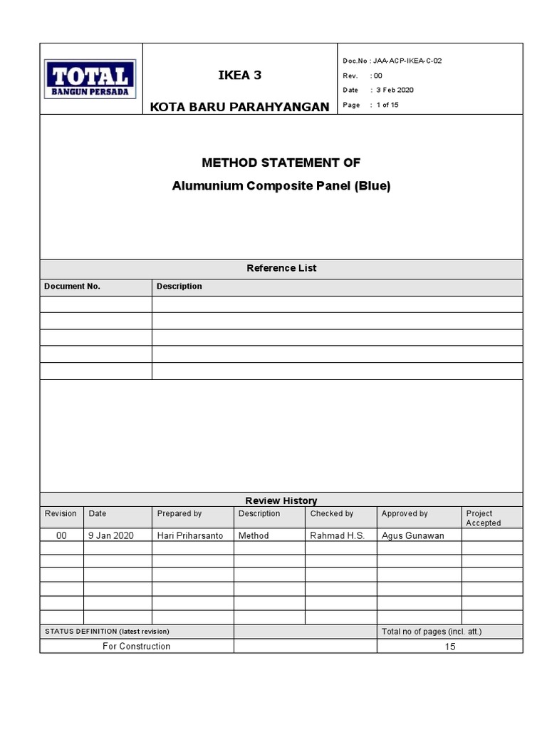 Metode Statement Pemasangan ACP CW3-1 | PDF