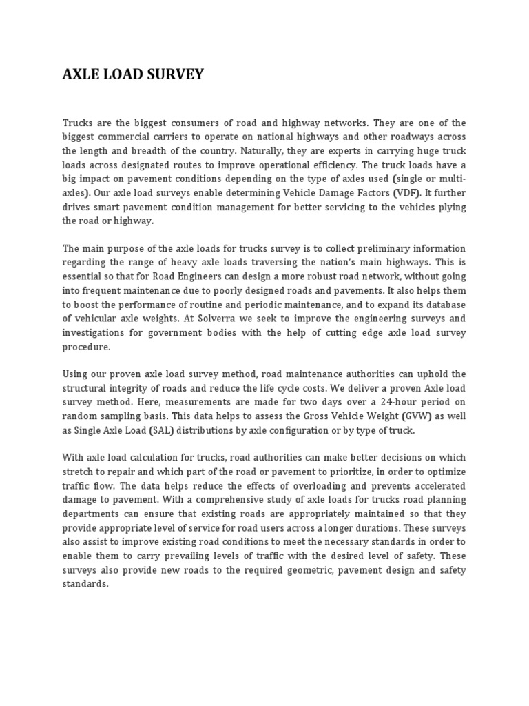 Axle Load Survey | PDF | Road | Road Transport