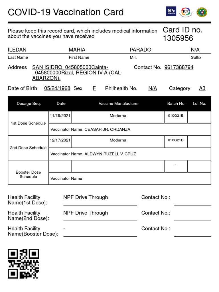 Mia Vax Card - Moderna | PDF | Law | Self-Improvement