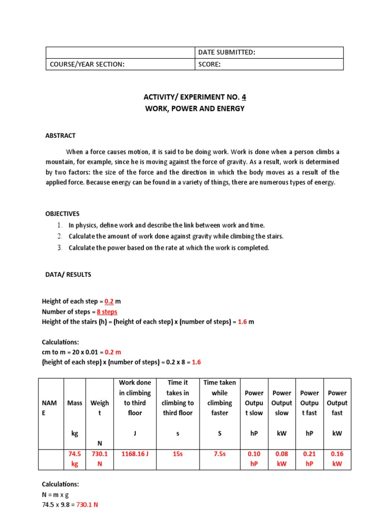 Work, Power, and Energy Analysis | PDF | Watt | Force