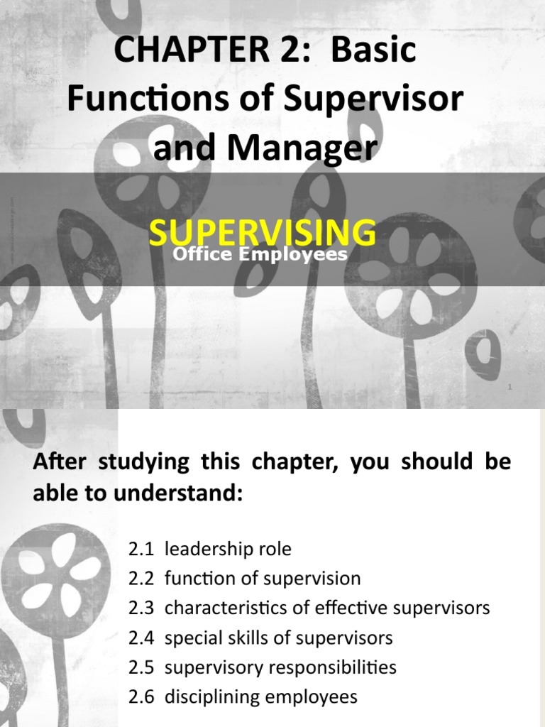CHAPTER 2: Basic Functions of Supervisor and Manager: Supervising | PDF ...