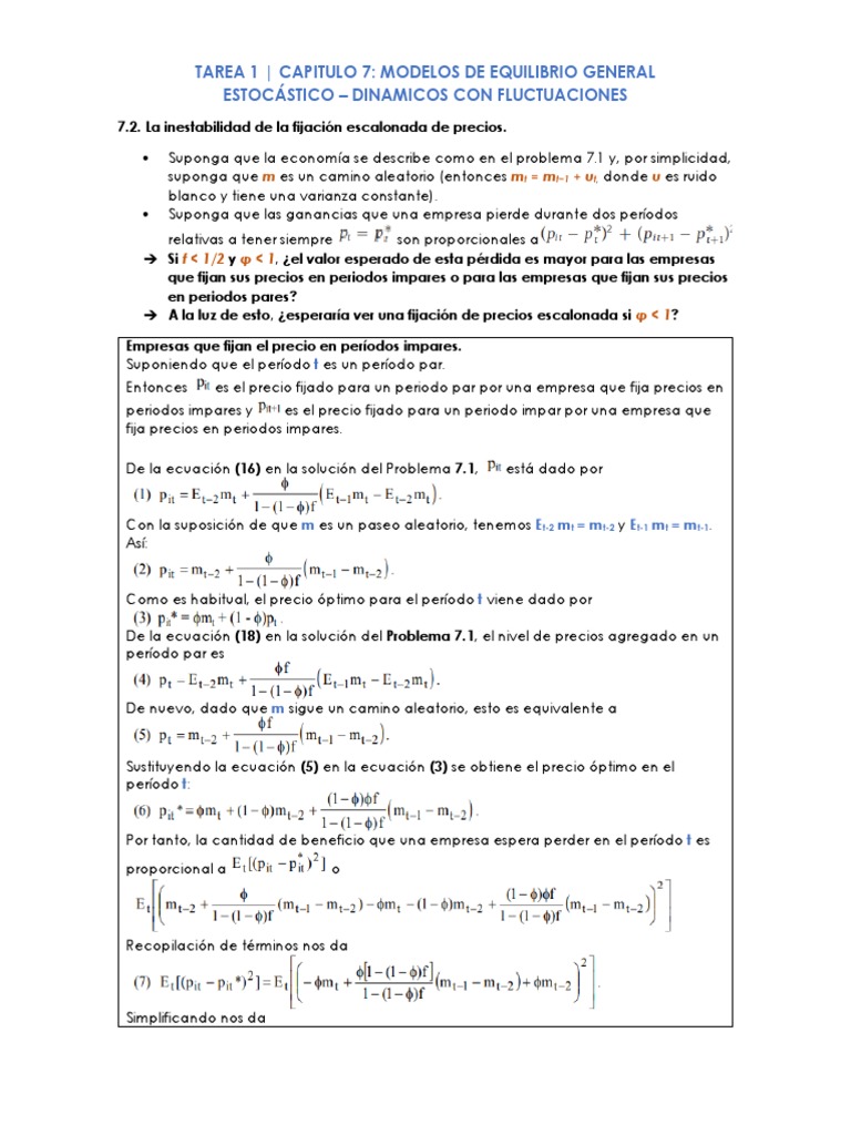 Ejercicio 7.2 Cap 7 Romer Macro Avanzada Ed 5th | PDF | Ecuaciones | Precios