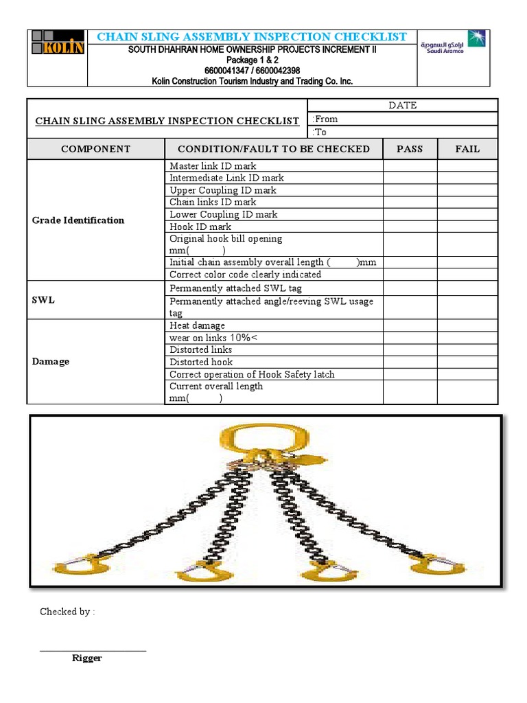 Chain Sling Assembly Inspection Checklist | PDF | Technology & Engineering