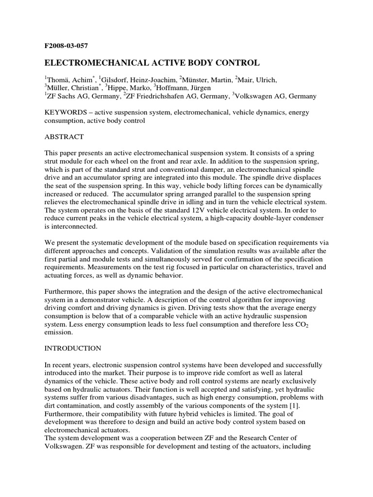 Electromechanical Active Body Control | PDF | Electric Motor | Control ...