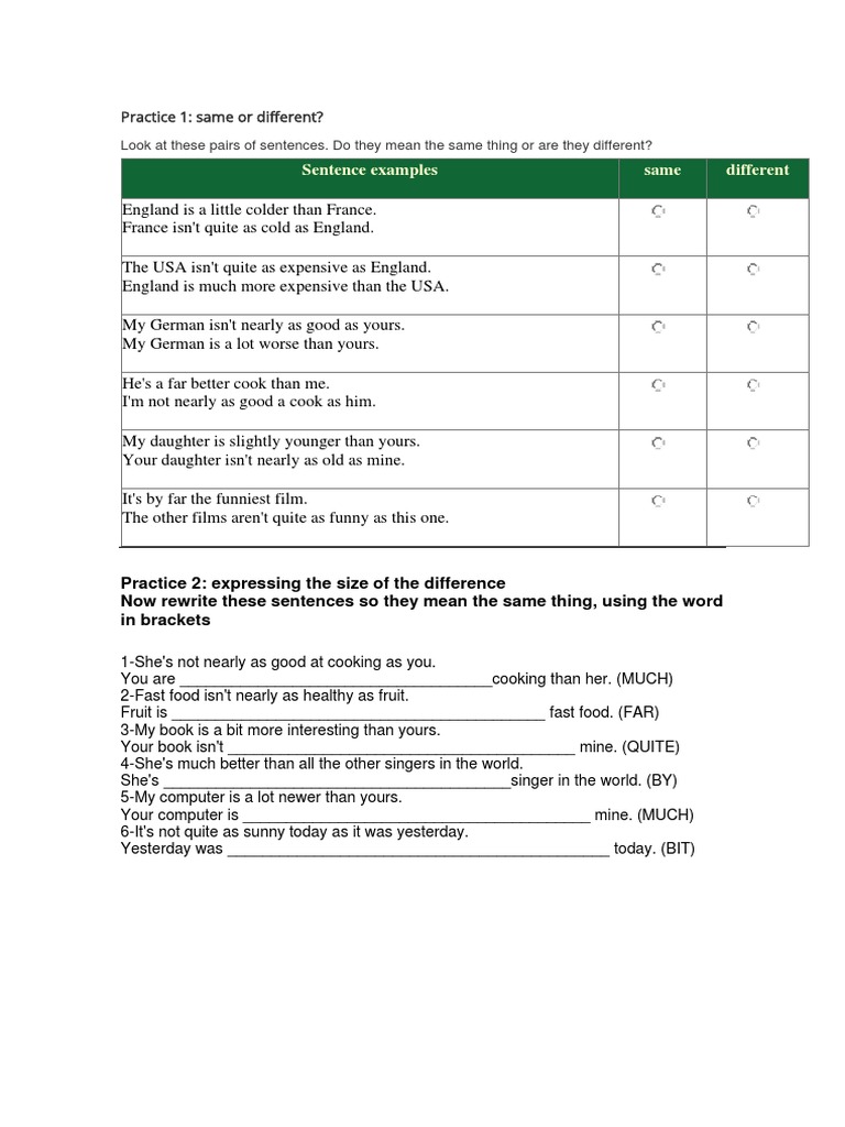 Comparative Exercises for Adjectives | PDF