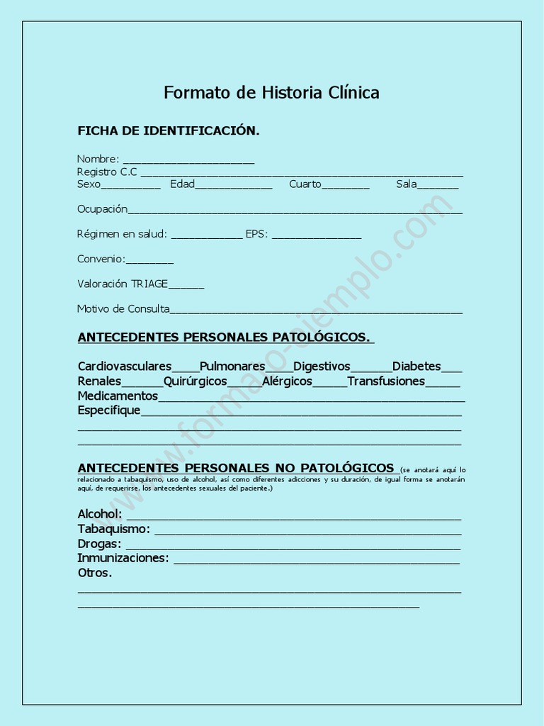 Formato - Historia-Clinica-Word | PDF | Epidemiología | Cuidado de la salud