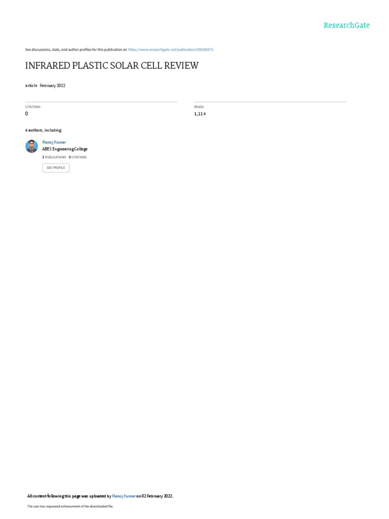 Infrared Plastic Solar Cell Review | PDF | Solar Cell | Ultraviolet