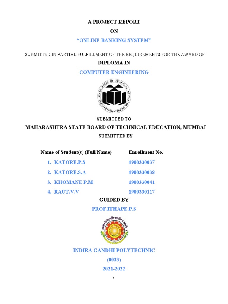 MSBTE Diploma Project Report Templet | PDF | Databases | Online Banking