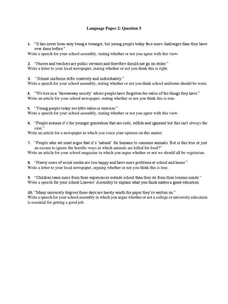 Language Paper 2 Q5 Practice Questions | PDF | Meat | Social Media