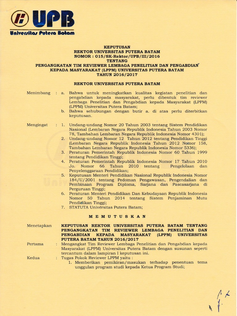 SK Tim Reviewer LPPM 2016-2017 | PDF