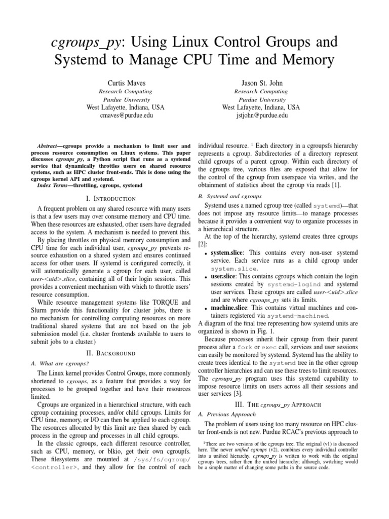 Cgroups Py: Using Linux Control Groups and Systemd To Manage CPU Time and Memory | PDF | Thread ...
