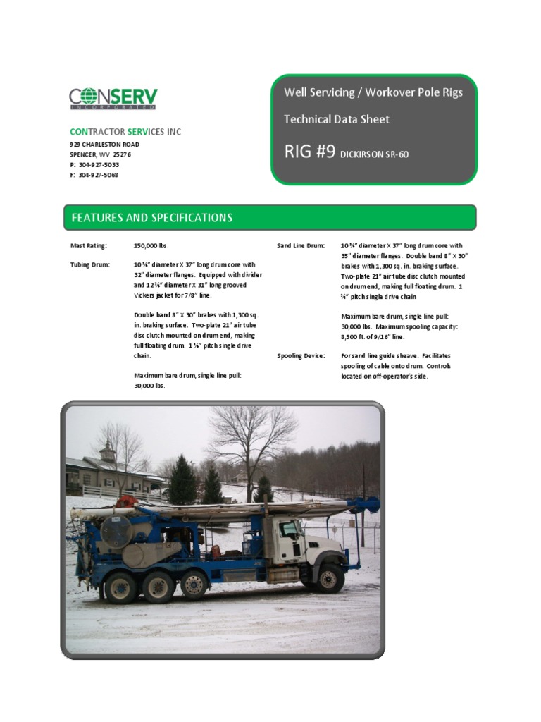 Well Servicing / Workover Pole Rigs Technical Data Sheet: Tractor Ices ...