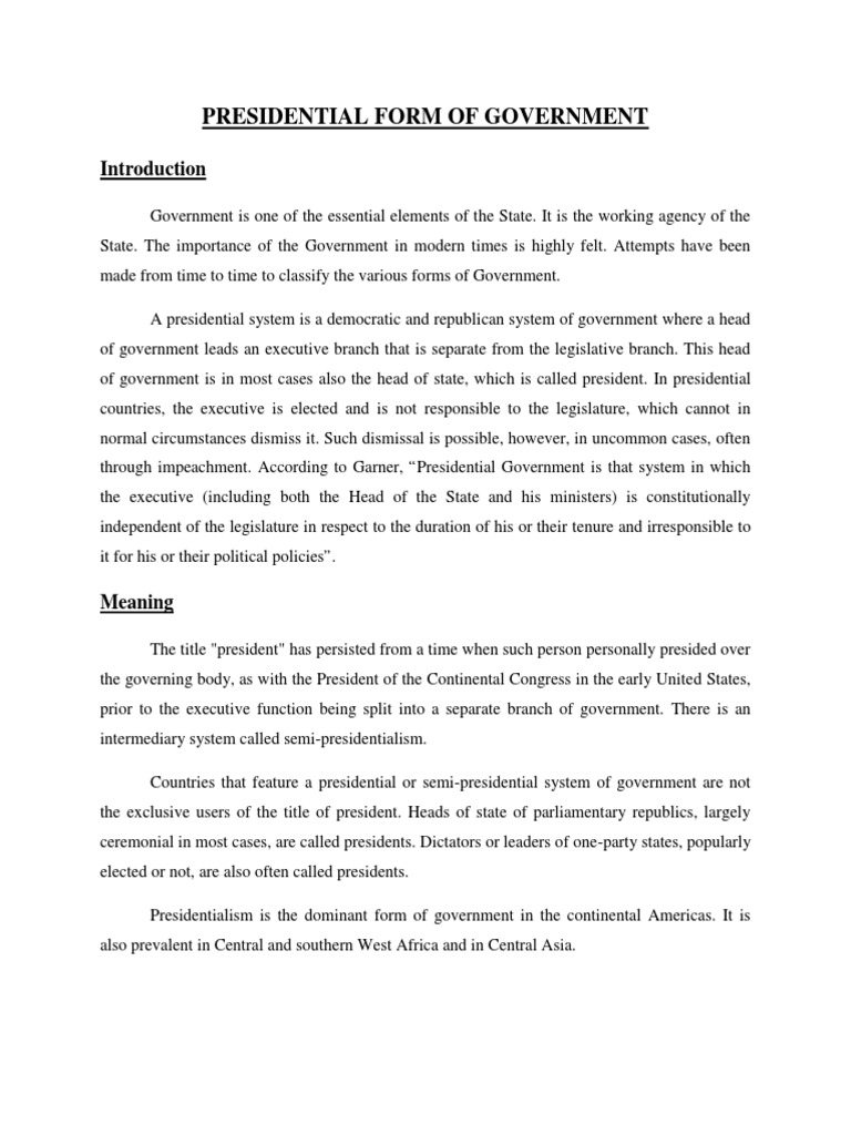 Presidential System | PDF | Separation Of Powers | American Government