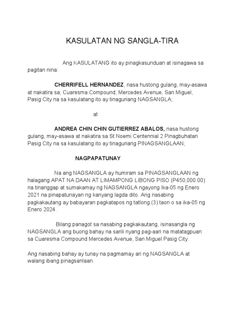 Kasulatan NG Sangla-Tira | PDF