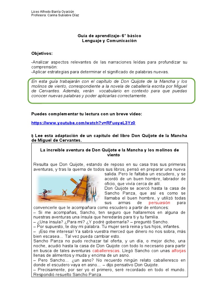 Comprensión lectora y análisis de Don Quijote de la Mancha | PDF | Don ...