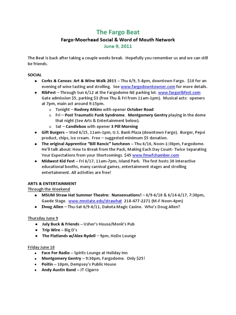 The Fargo Beat 6-9-11 | PDF | Fargo | Leisure