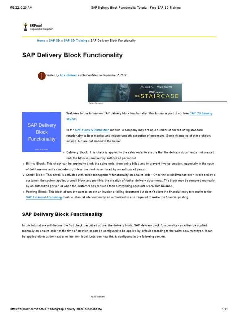 Sap Delivery Block Functionality Tutorial Pdf Sales Invoice 